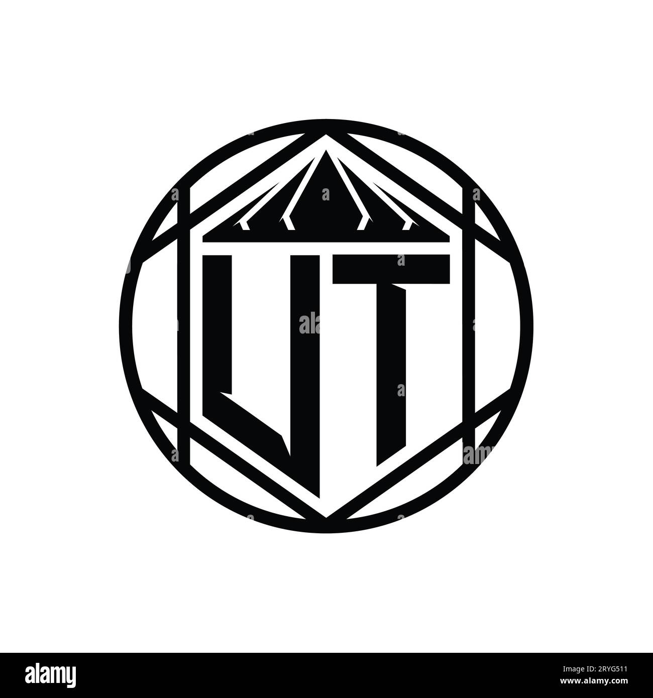 UT Letter Logo monogram hexagon slice crown sharp shield shape isolated ...