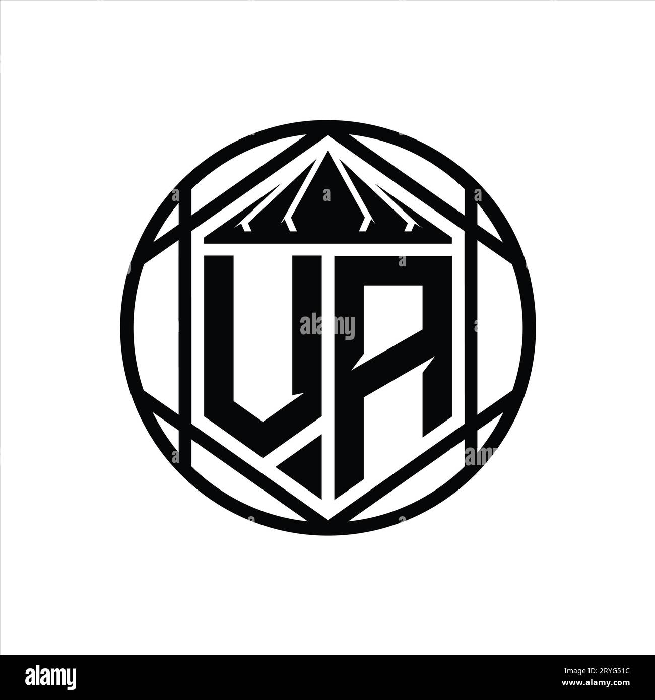 VA Letter Logo monogram hexagon slice crown sharp shield shape isolated circle abstract style ...