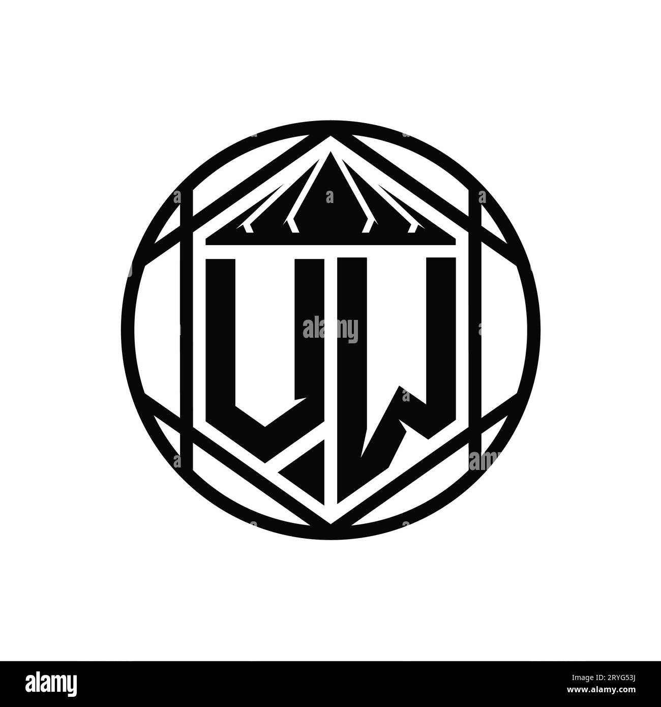 VW Letter Logo monogram hexagon slice crown sharp shield shape isolated ...