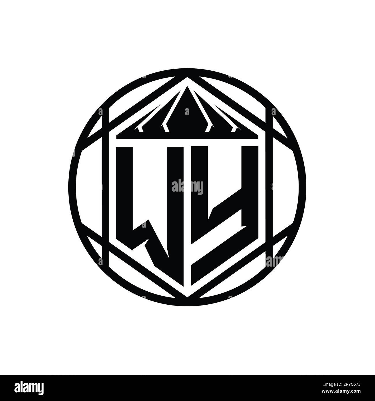 WY Letter Logo monogram hexagon slice crown sharp shield shape isolated ...