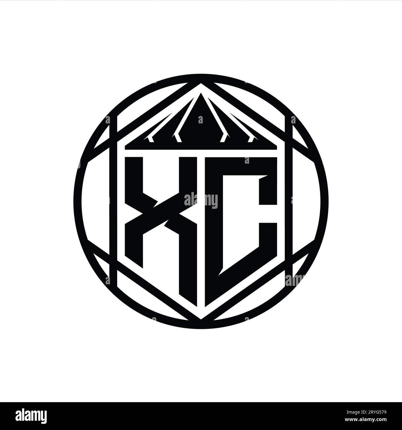 XC Letter Logo monogram hexagon slice crown sharp shield shape isolated circle abstract style ...