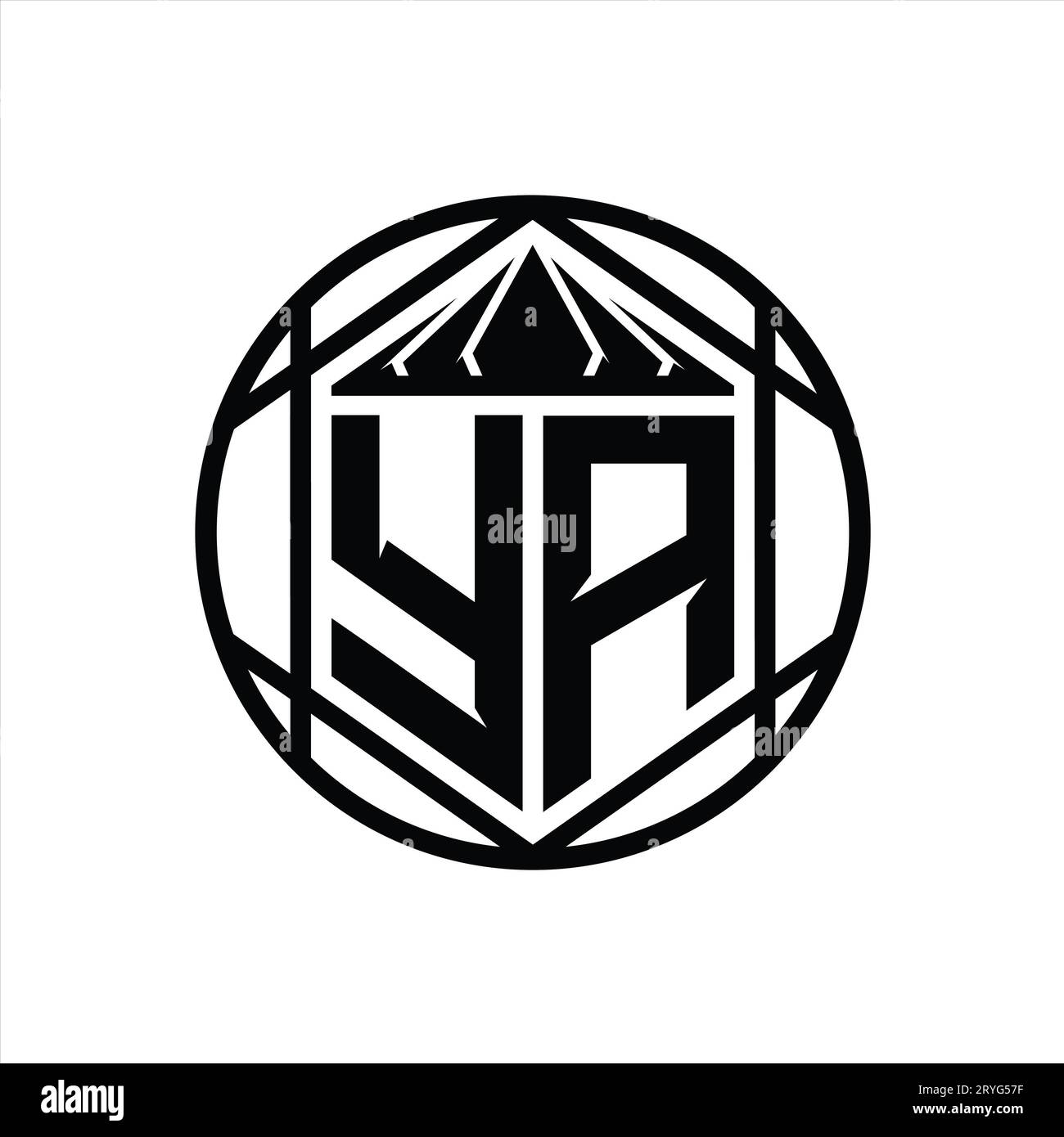 YA Letter Logo monogram hexagon slice crown sharp shield shape isolated ...