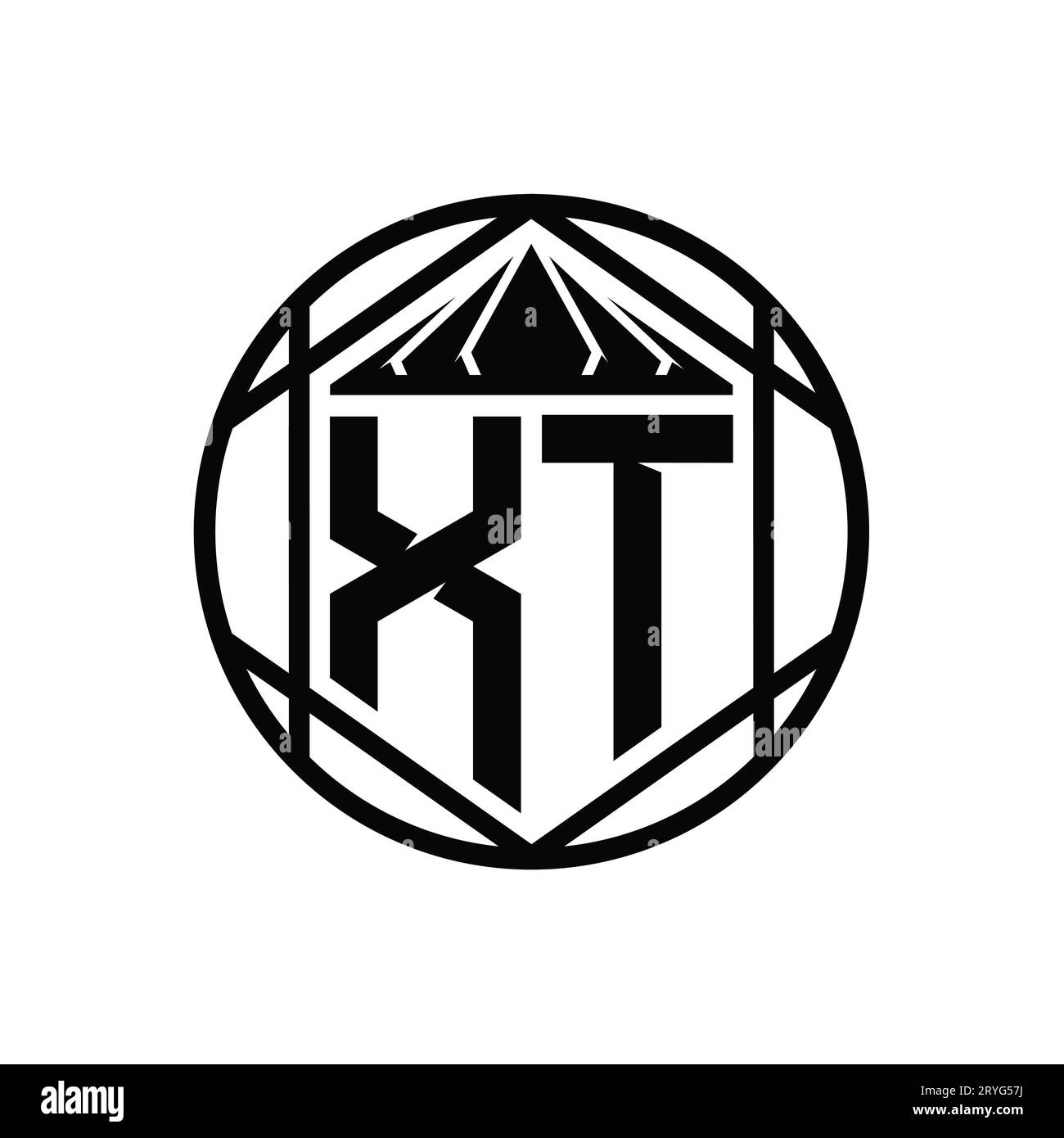 XT Letter Logo monogram hexagon slice crown sharp shield shape isolated circle abstract style ...