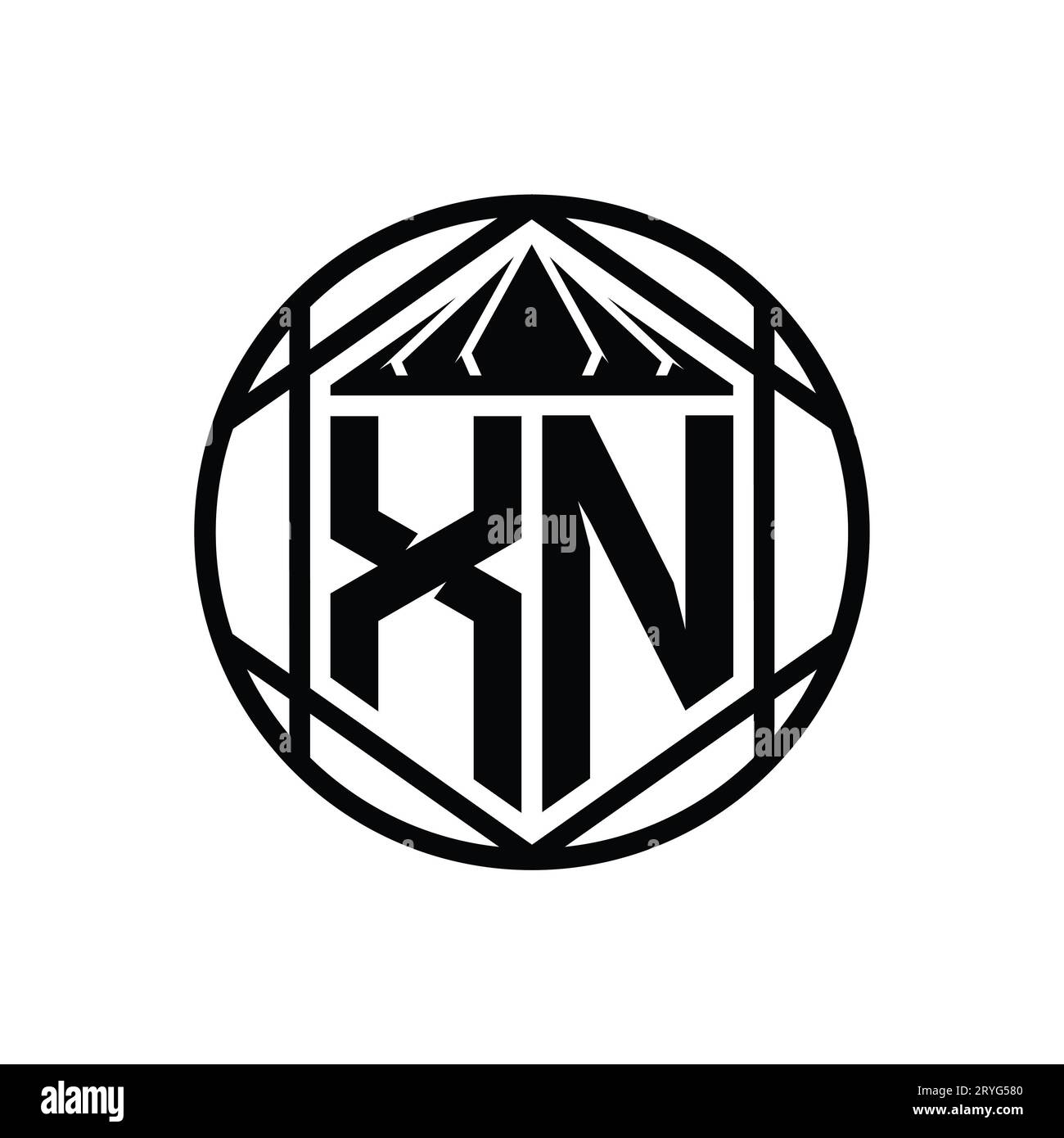 XN Letter Logo monogram hexagon slice crown sharp shield shape isolated circle abstract style ...