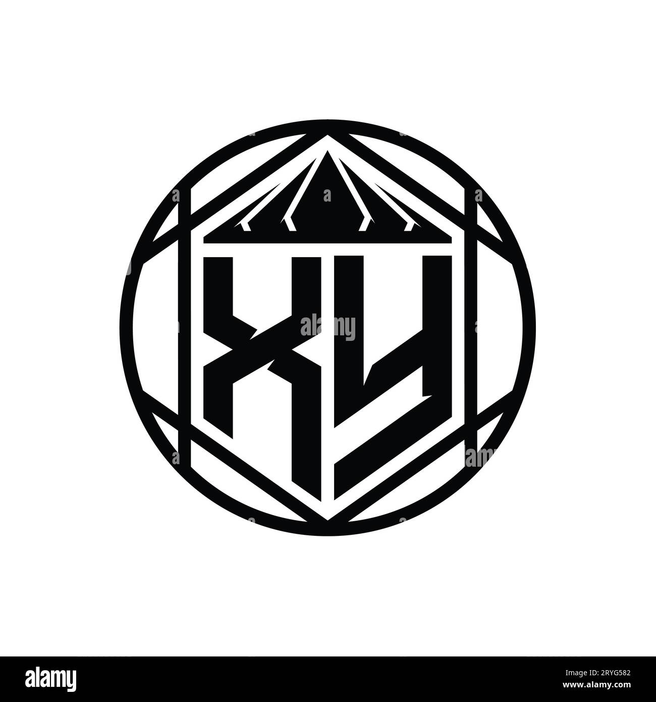 XY Letter Logo monogram hexagon slice crown sharp shield shape isolated circle abstract style ...