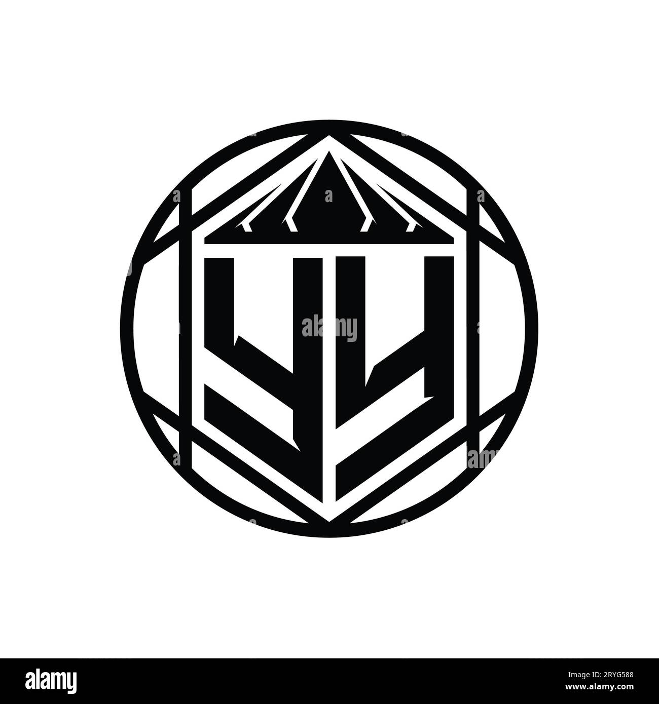 YY Letter Logo monogram hexagon slice crown sharp shield shape isolated circle abstract style ...