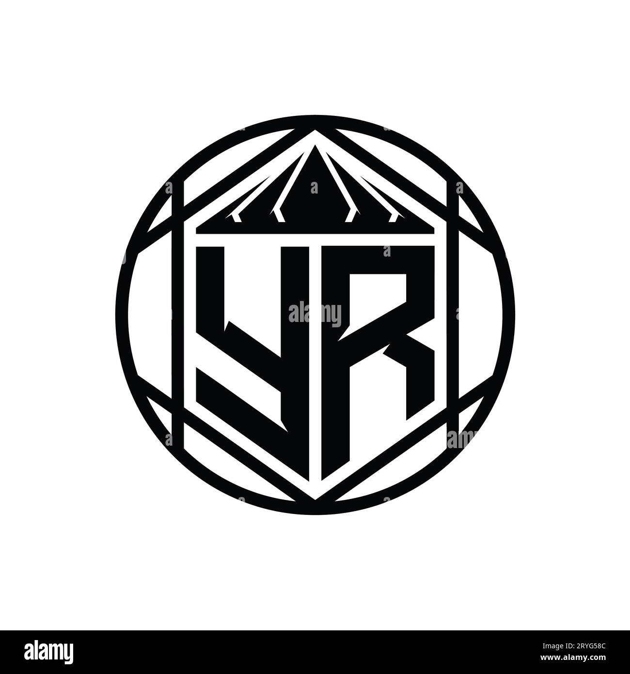 YR Letter Logo monogram hexagon slice crown sharp shield shape isolated ...
