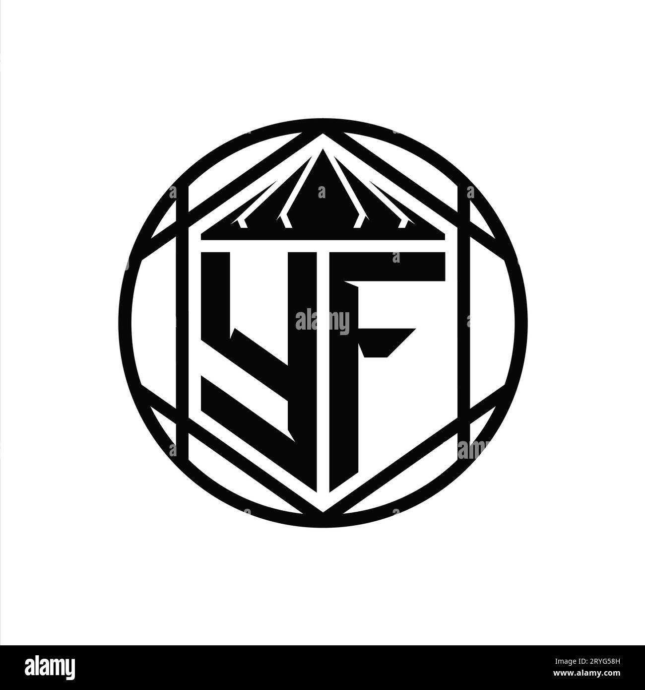 YF Letter Logo monogram hexagon slice crown sharp shield shape isolated ...