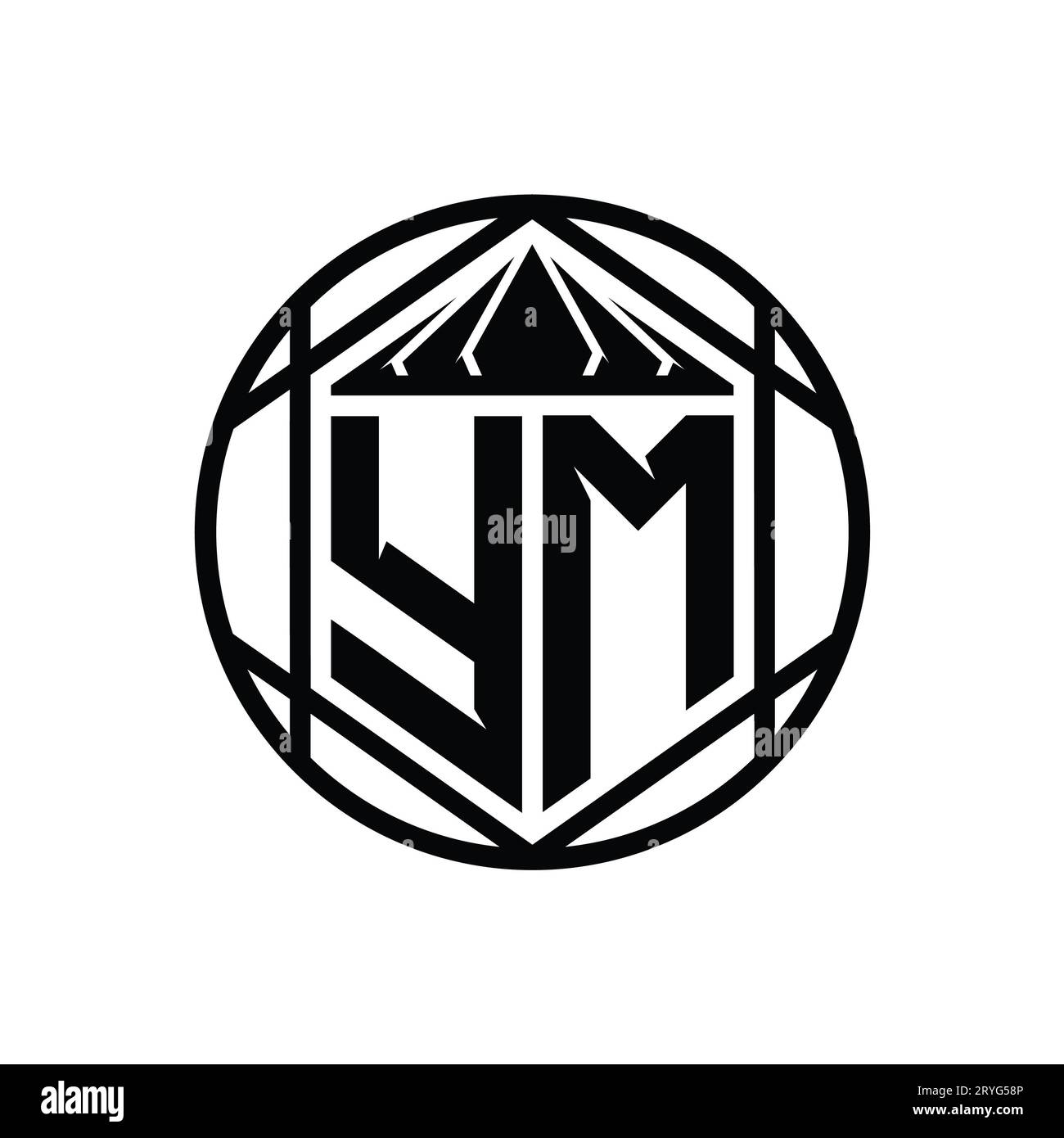 YM Letter Logo monogram hexagon slice crown sharp shield shape isolated ...