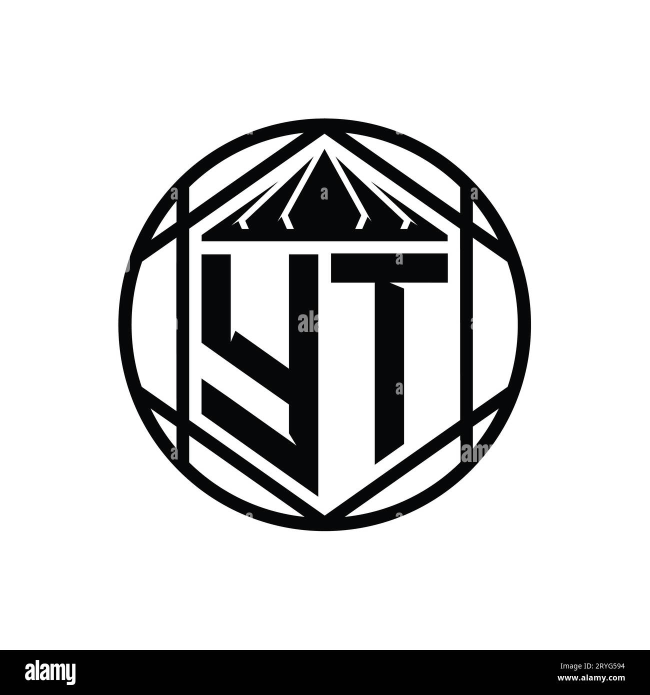 YT Letter Logo monogram hexagon slice crown sharp shield shape isolated circle abstract style ...