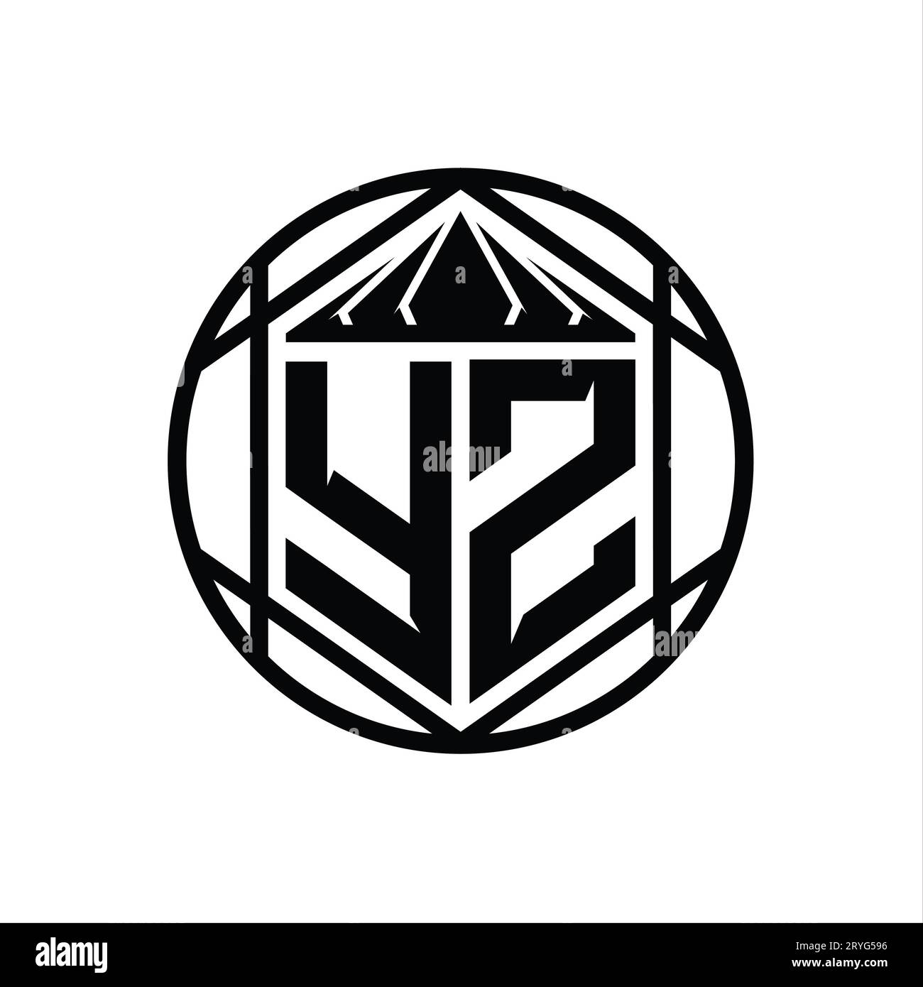 YZ Letter Logo monogram hexagon slice crown sharp shield shape isolated circle abstract style ...