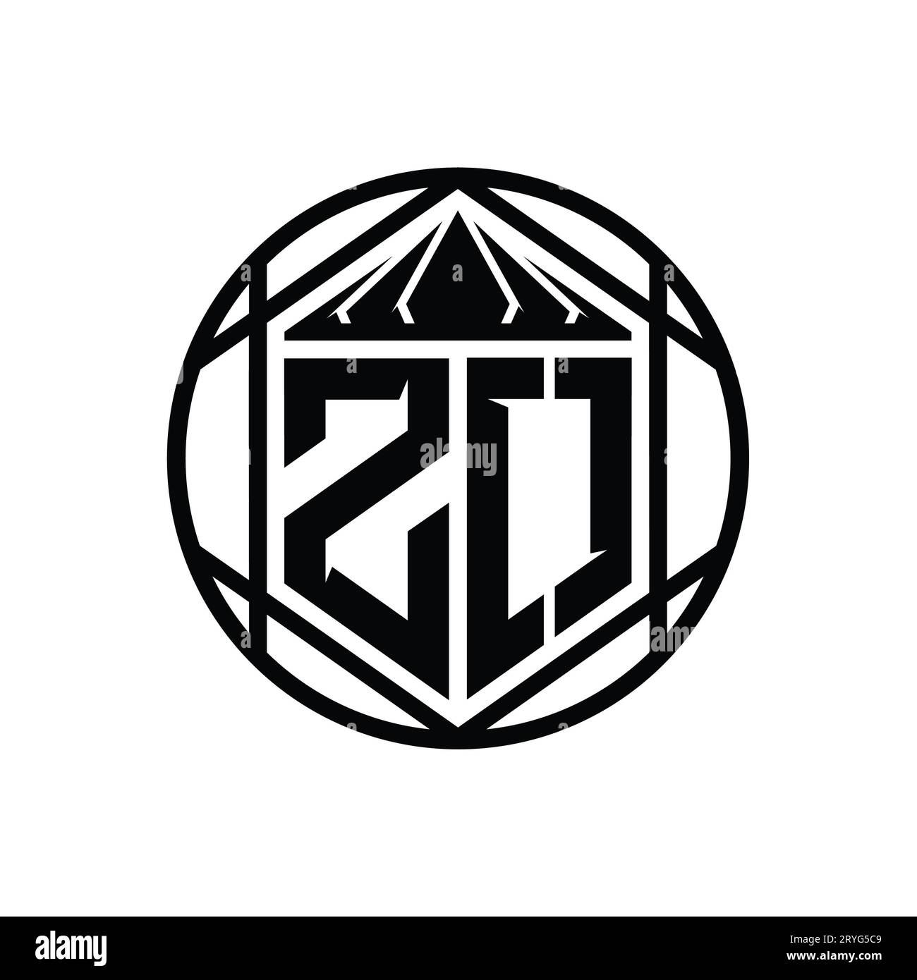 ZO Letter Logo monogram hexagon slice crown sharp shield shape isolated ...