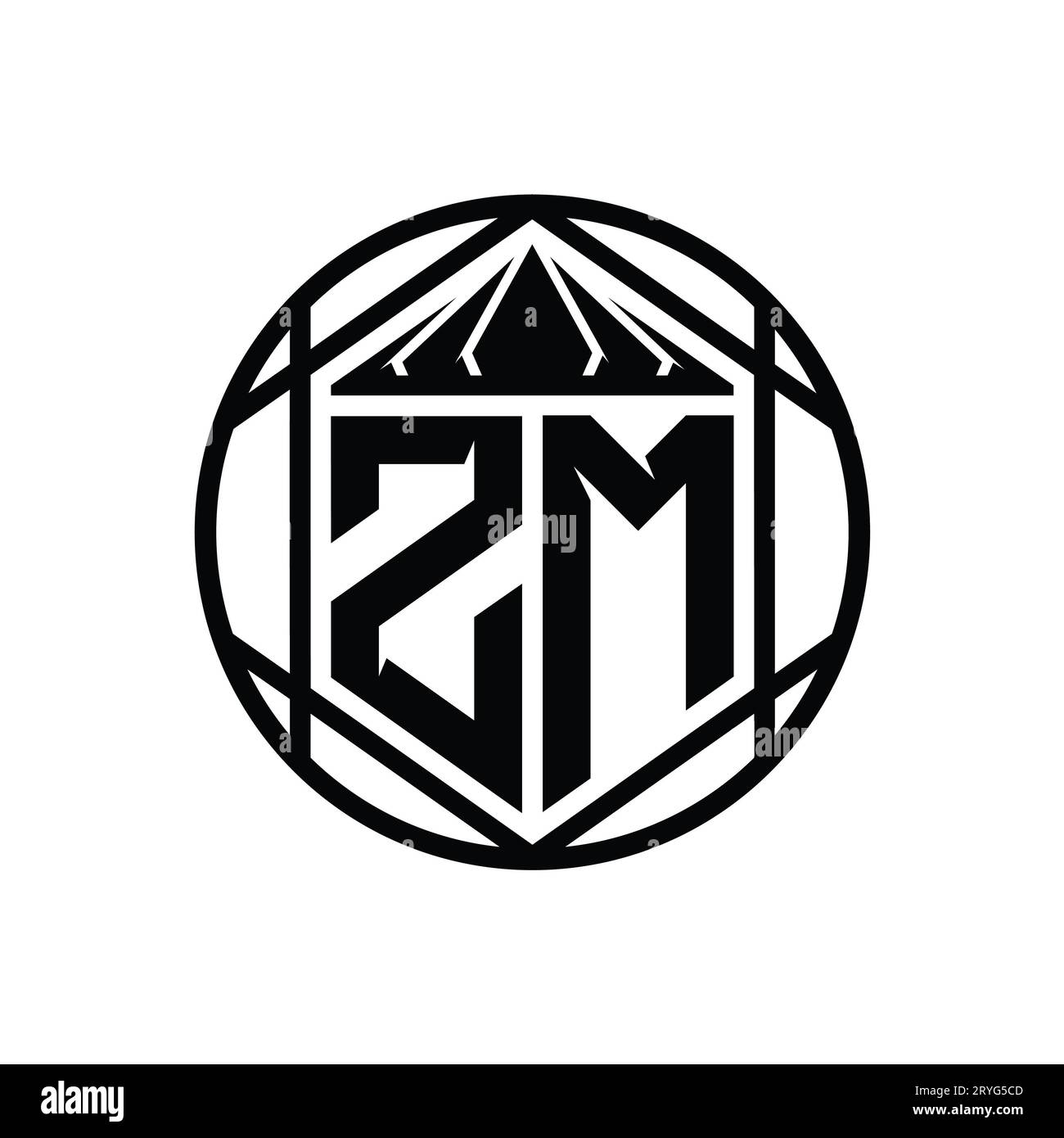 ZM Letter Logo monogram hexagon slice crown sharp shield shape isolated ...