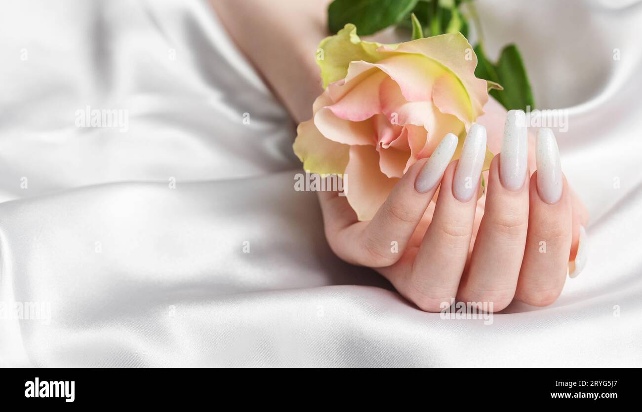Stylish trendy female manicure. Beautiful young woman's hands with ...