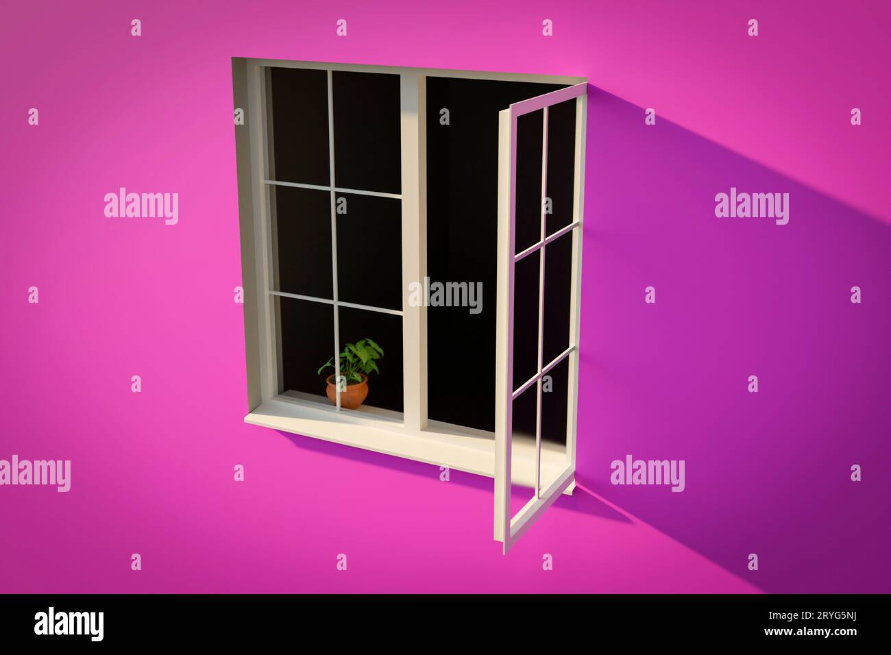 Single open white window in the pink wall of a large house Stock Photo ...