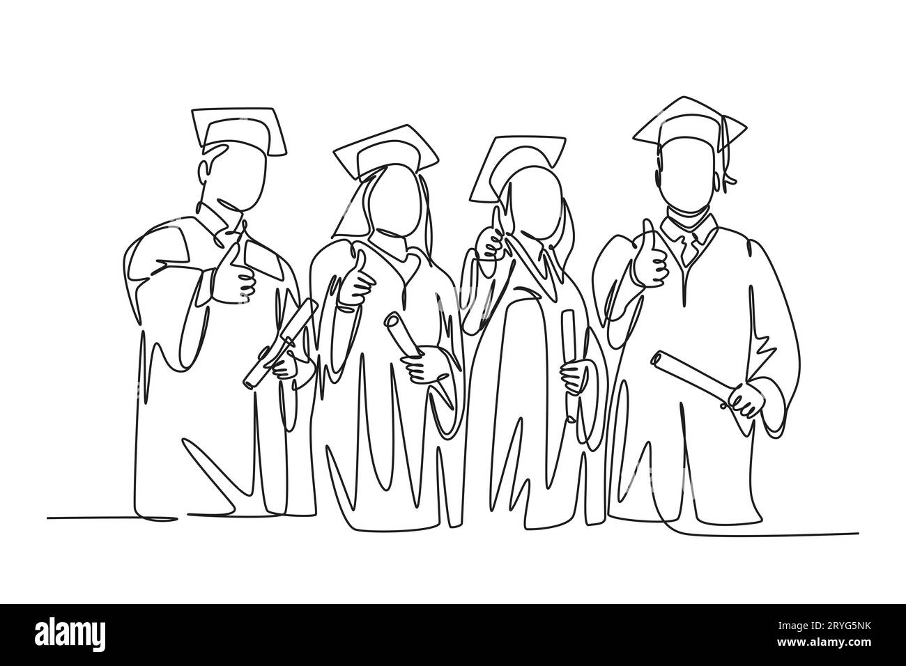 Single one line drawing group of graduate male and female college ...