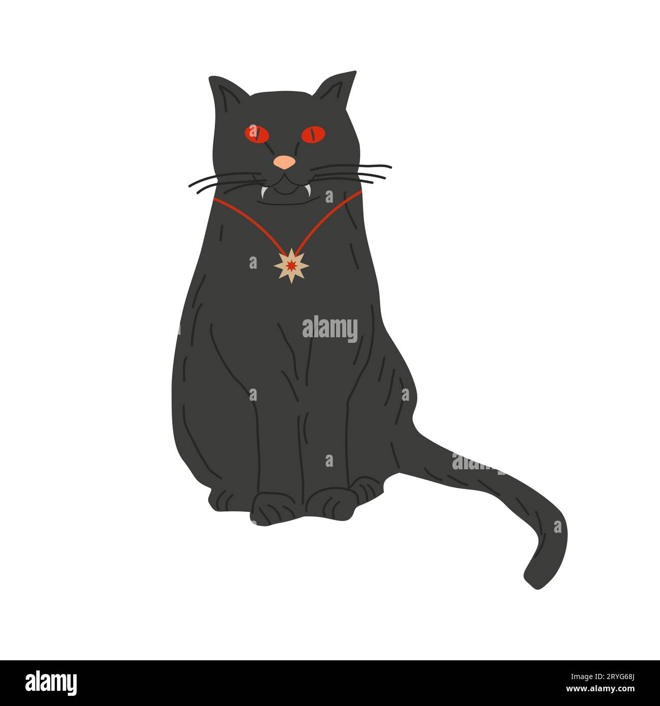 Cartoon character with vampire mouth with fangs. Black vampire cat with ...