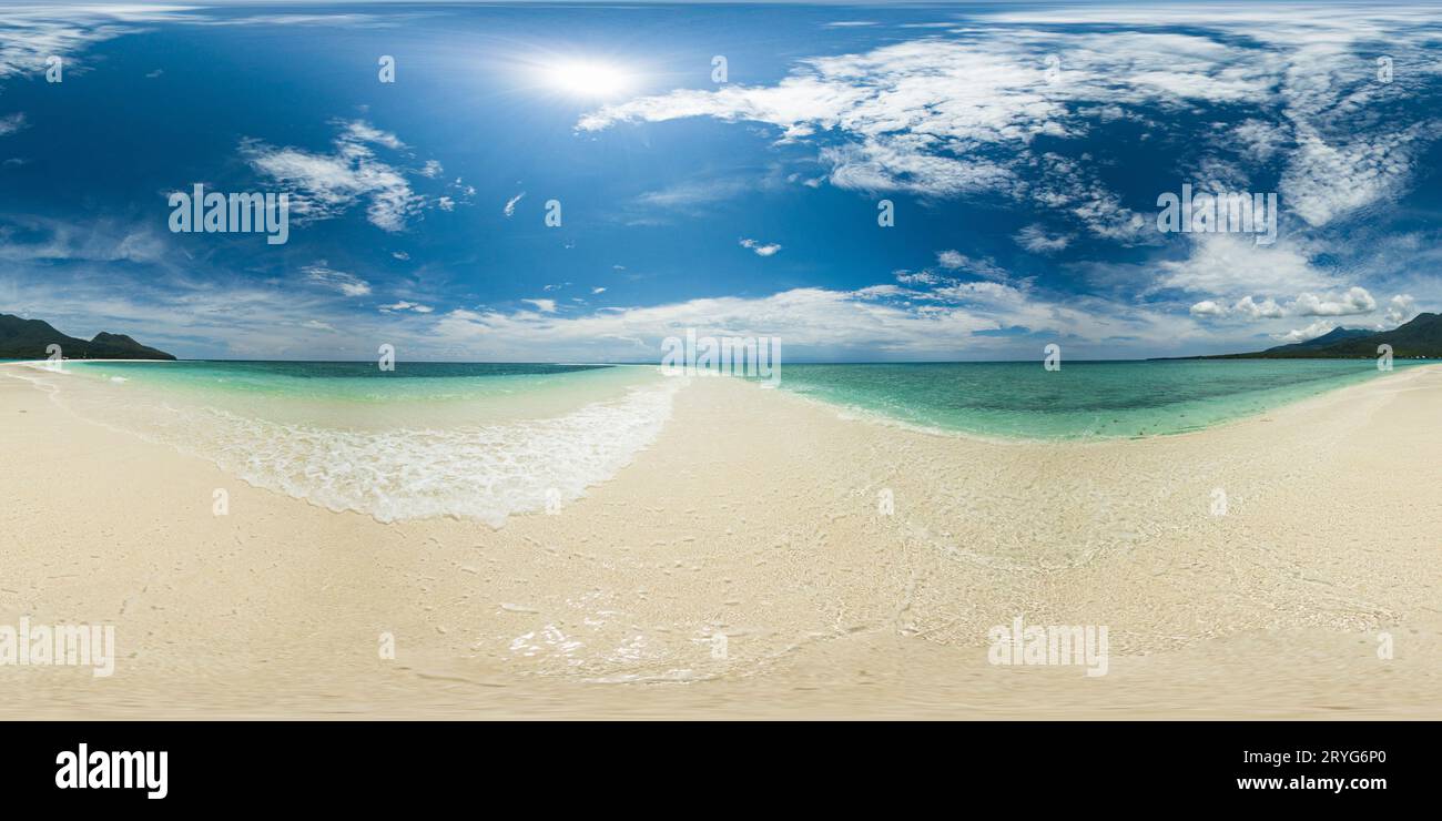 Transparent ocean waves splashing all together over sandbar. Camiguin ...
