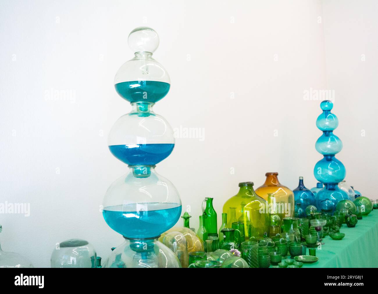 Mexico City, CDMX, Mexico, A display of colorful glassware at Tamayo ...