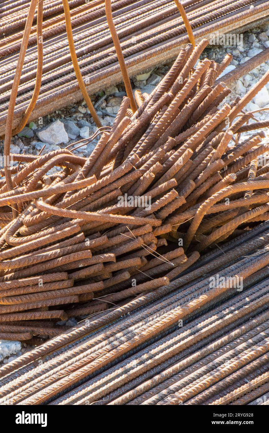 steel rebar or re-enforcing bar for concrete in an abstract composition ...