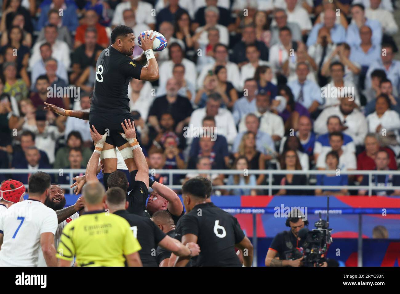 Paris, France, 9th September 2023. Ardie Savea of New Zealand takes a ...