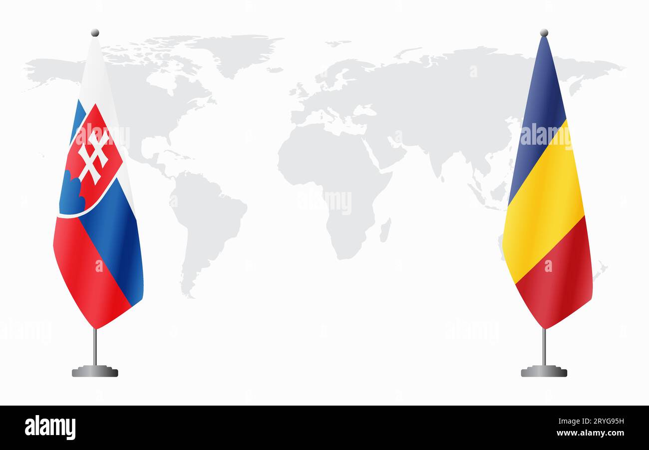 Slovakia and Romania flags for official meeting against background of ...