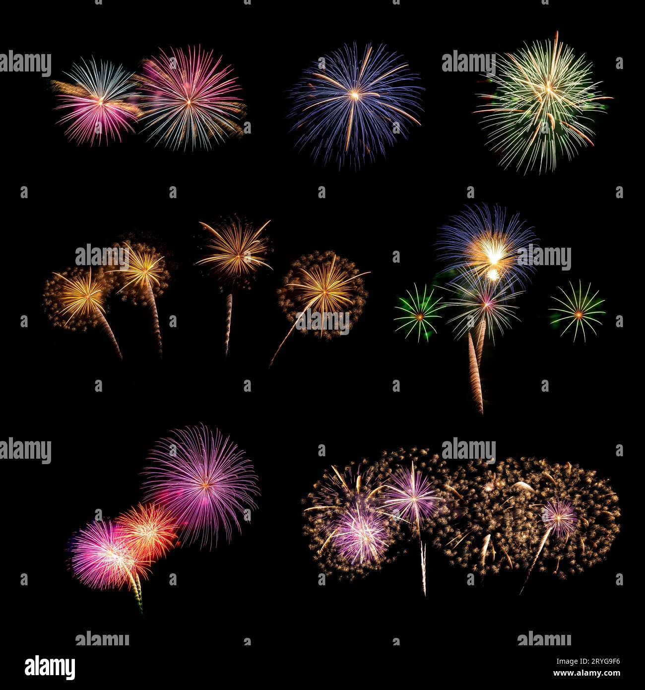 Real Fireworks display celebration collection set, Colorful New Year ...