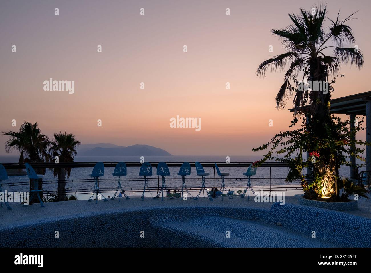 Ios, Greece - September 8, 2023 : View of an outdoor lounge bar with ...