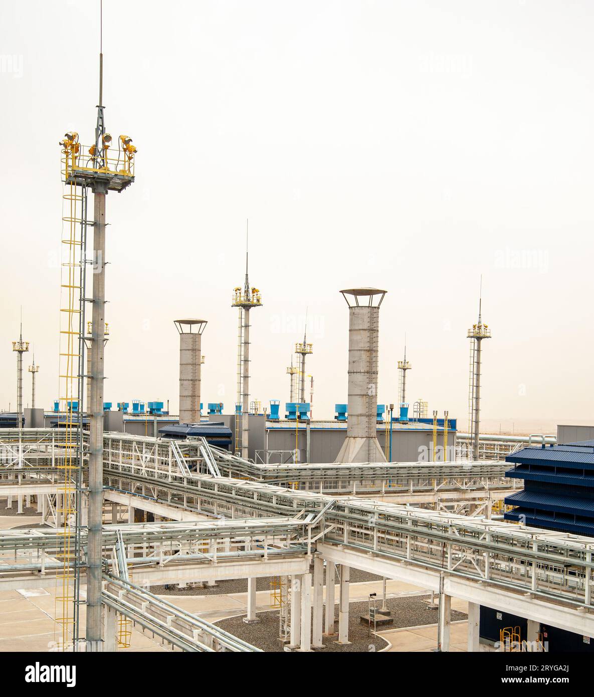 An oil and gas engineering and industrial construction. Panorama of the ...