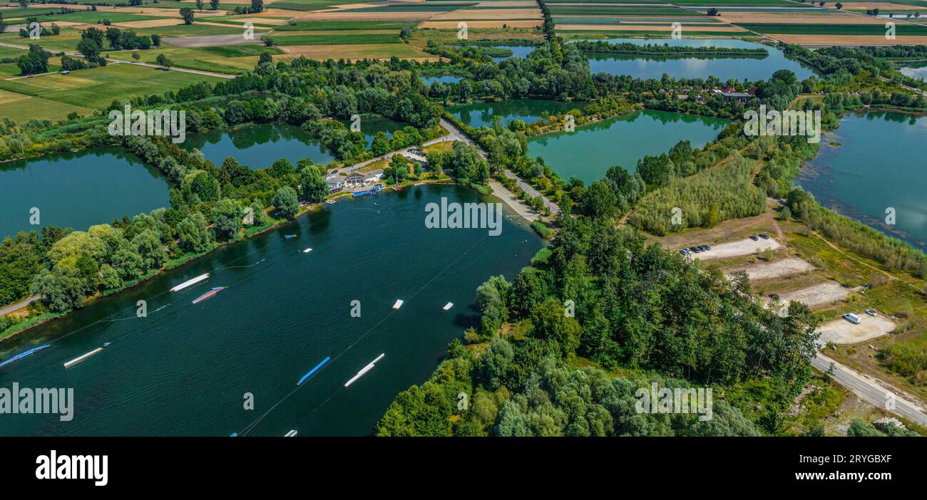 The Fetzer Seen near Gundelfingen in swabian danube valley from above ...
