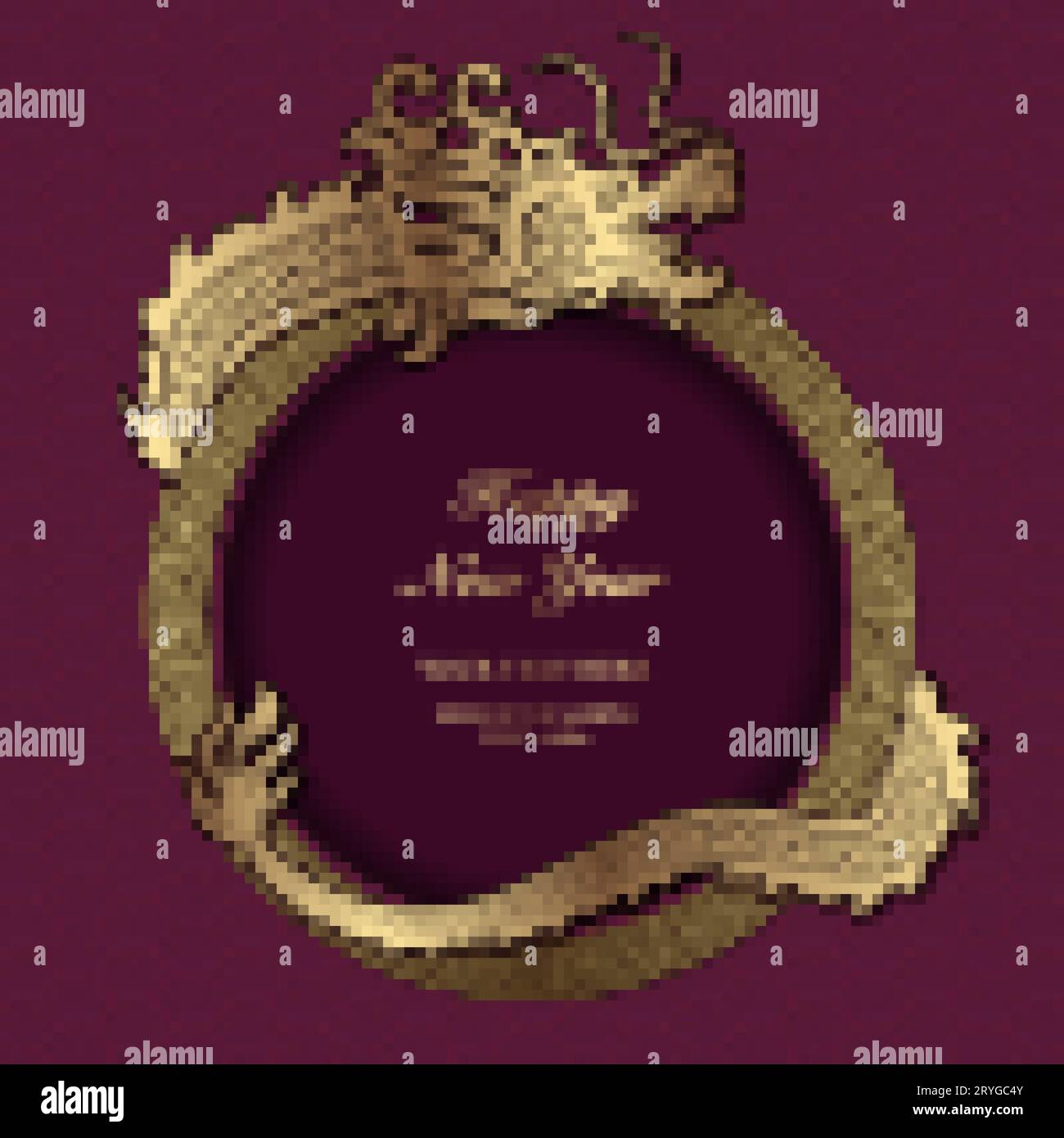 Happy Chinese new year of dragon golden round spiral lattice frame ...