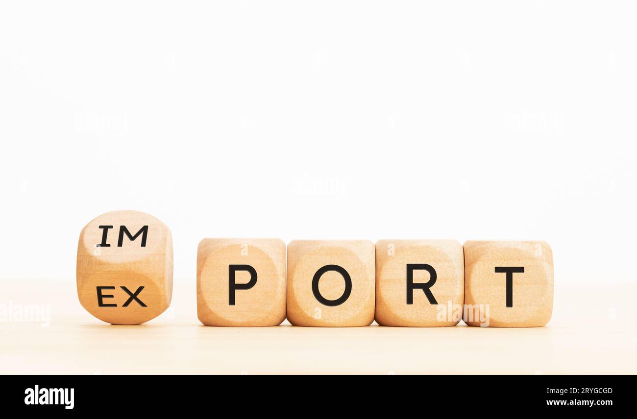 Import and Export words on wooden block. Copy space Stock Photo - Alamy