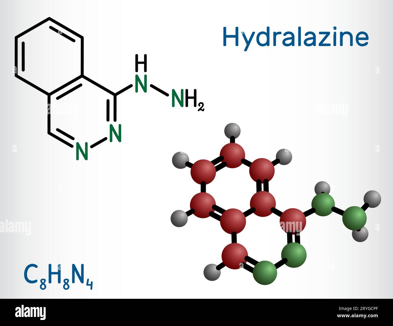 Hydralazine molecule. It is hypertension drug, used to treat high blood ...