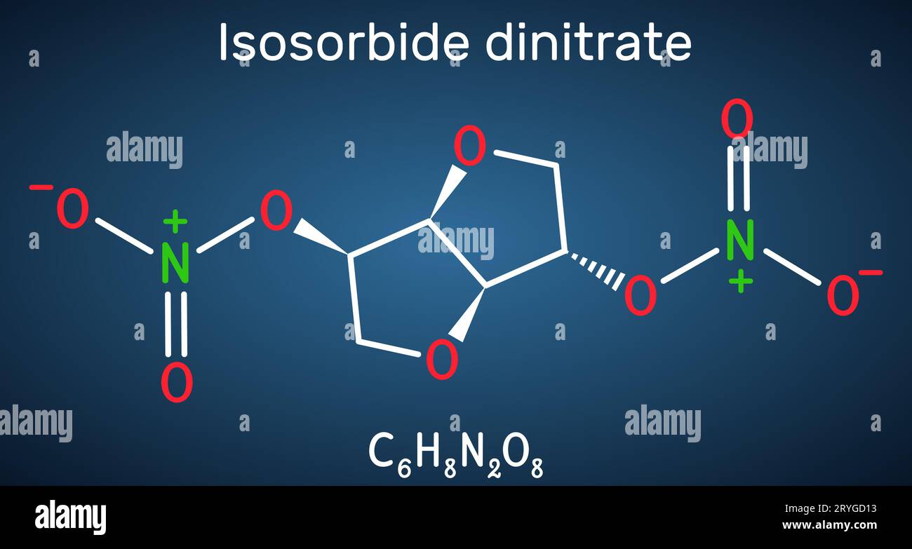Isosorbide dinitrate, ISDN molecule. Skeletal chemical formula. Paper ...