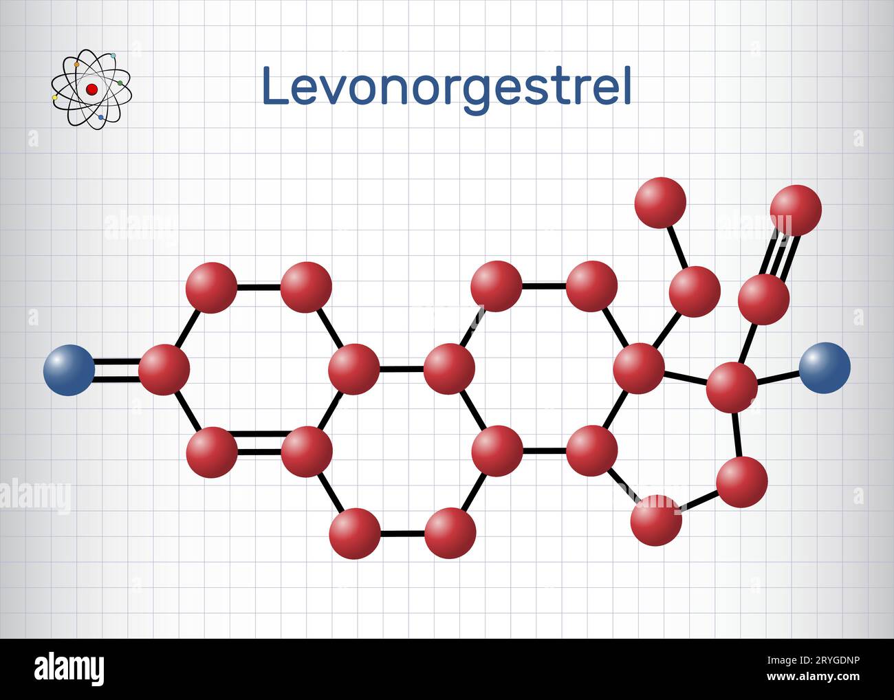 Levonorgestrel progestin molecule. Structural chemical formula and ...