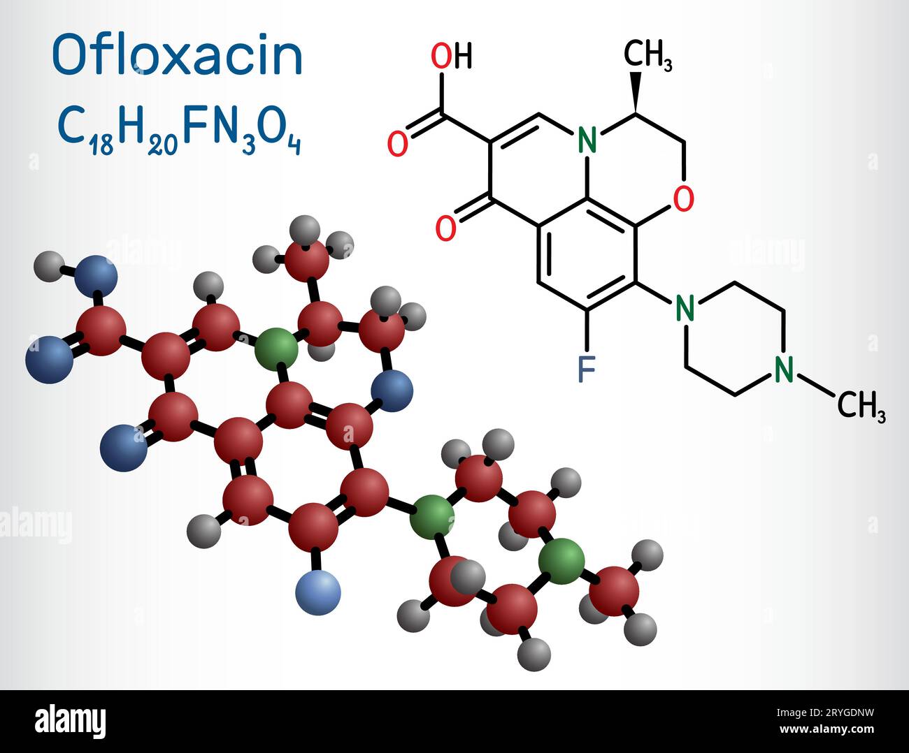 Ofloxacin fluoroquinolone molecule. It is quinolone antibiotic ...
