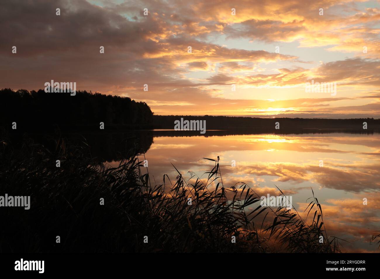 Sunrise over the lake Stock Photo - Alamy