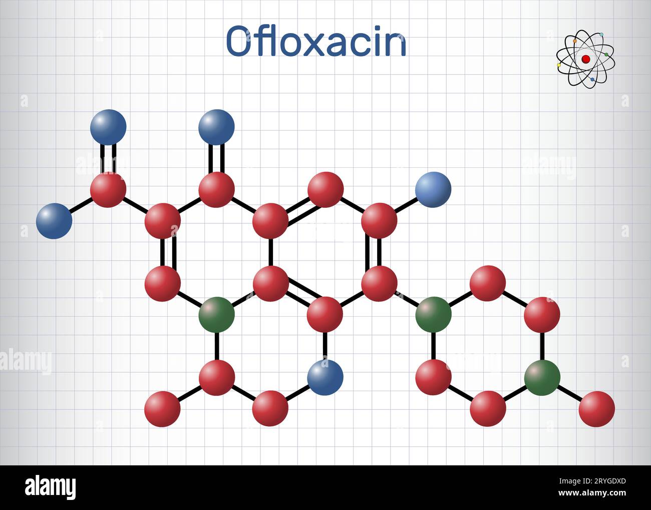 Ofloxacin fluoroquinolone molecule. Structural chemical formula and ...