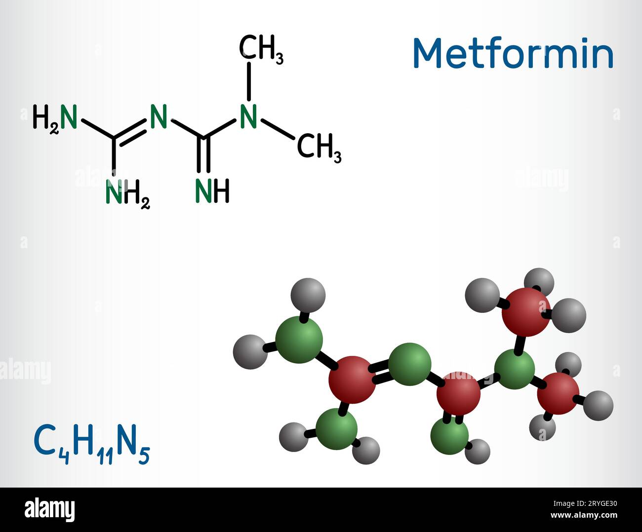 Metformin molecule. It is biguanide antihyperglycemic agent used in ...