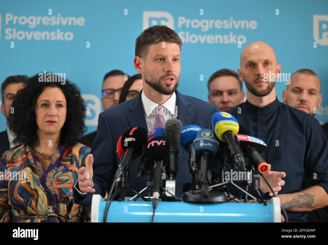 Bratislava, Slovakia. 01st Oct, 2023. Michal Simecka, chairman of the ...