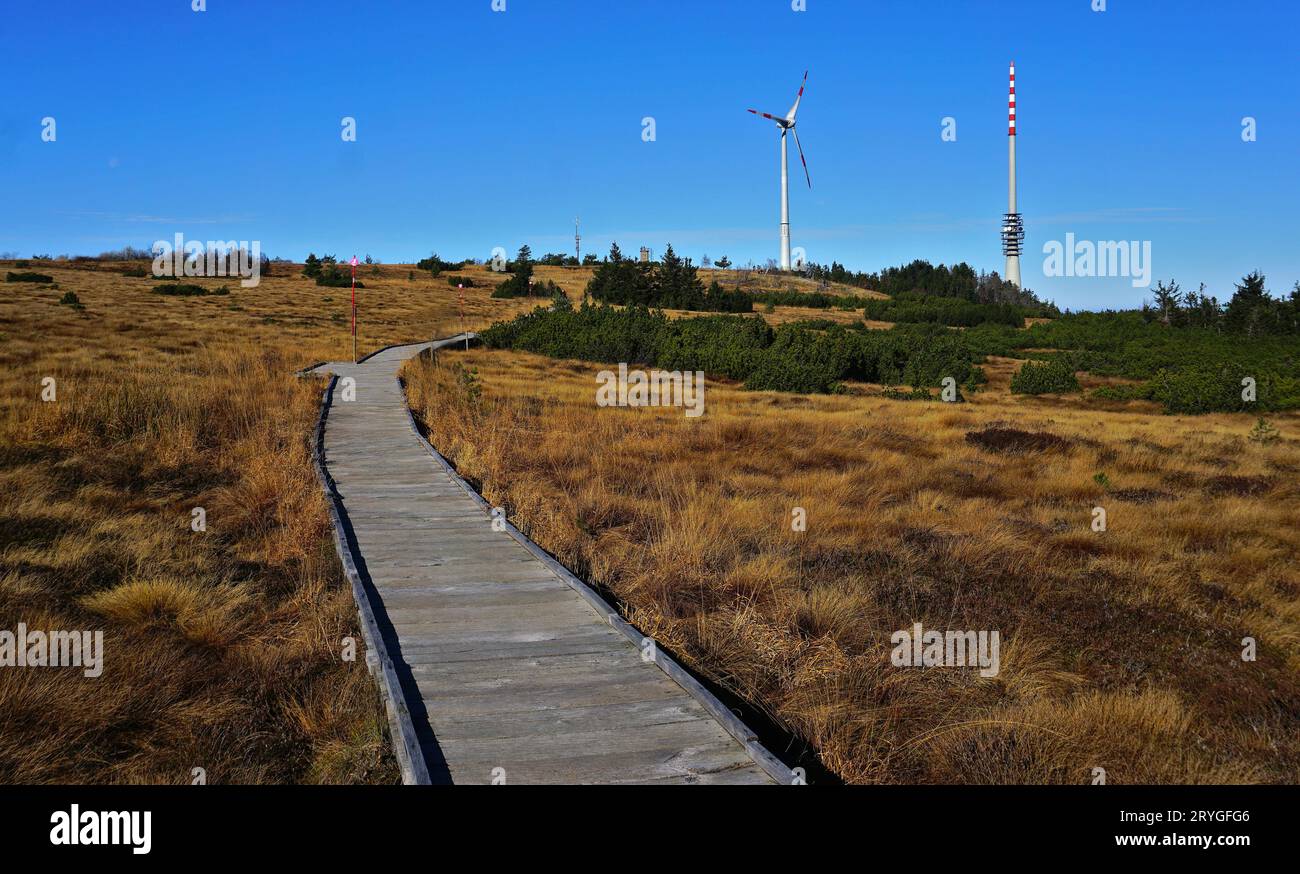 Raised bog on the Hornisgrinde with towers and windmill, Black Forest ...