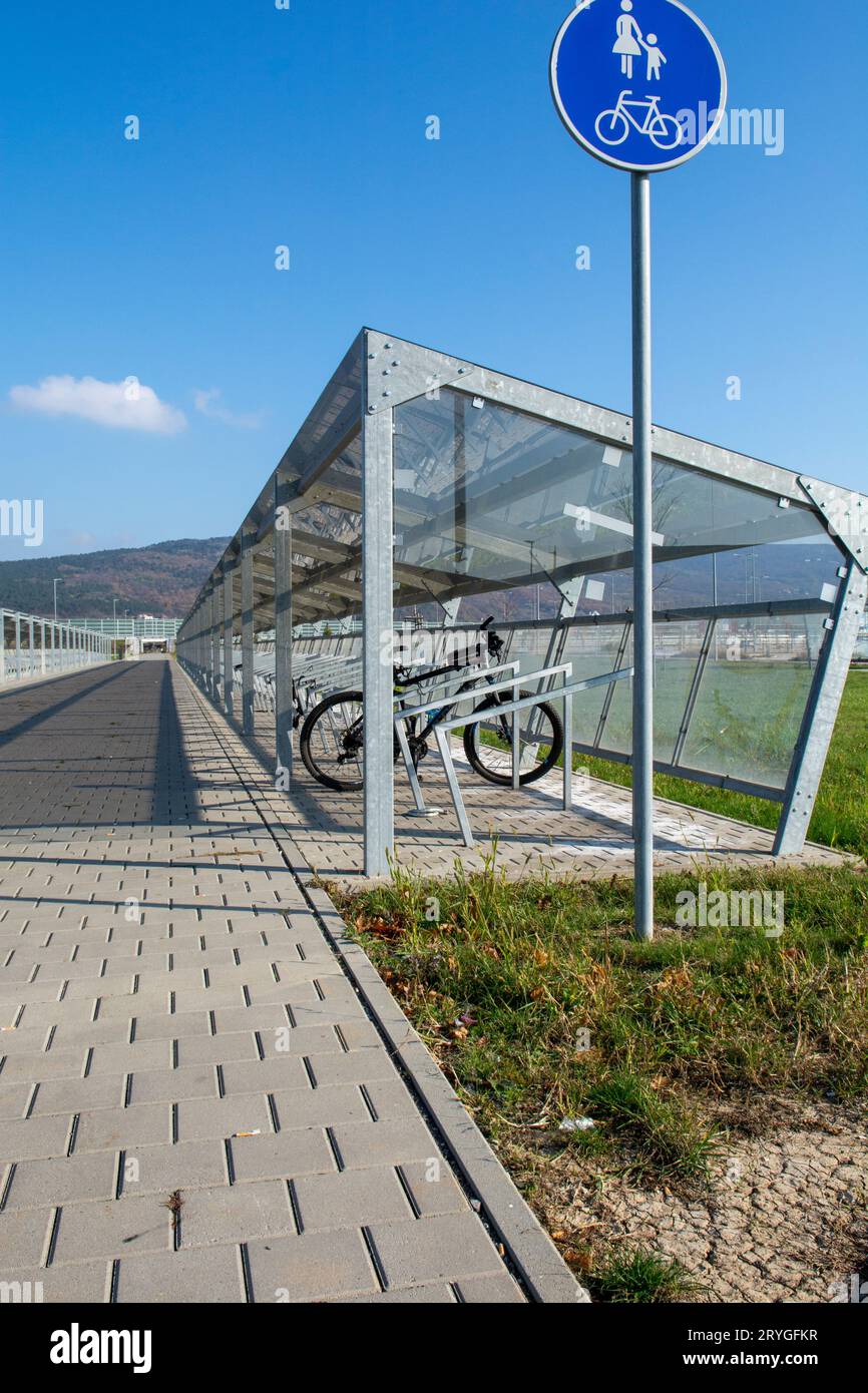Large modern bicycle parking outside of the industrial area Stock Photo ...