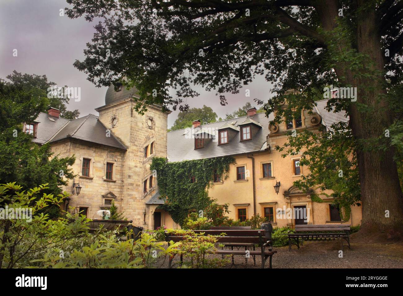 Courtyard of old castle Kliczkow in Poland Stock Photo - Alamy