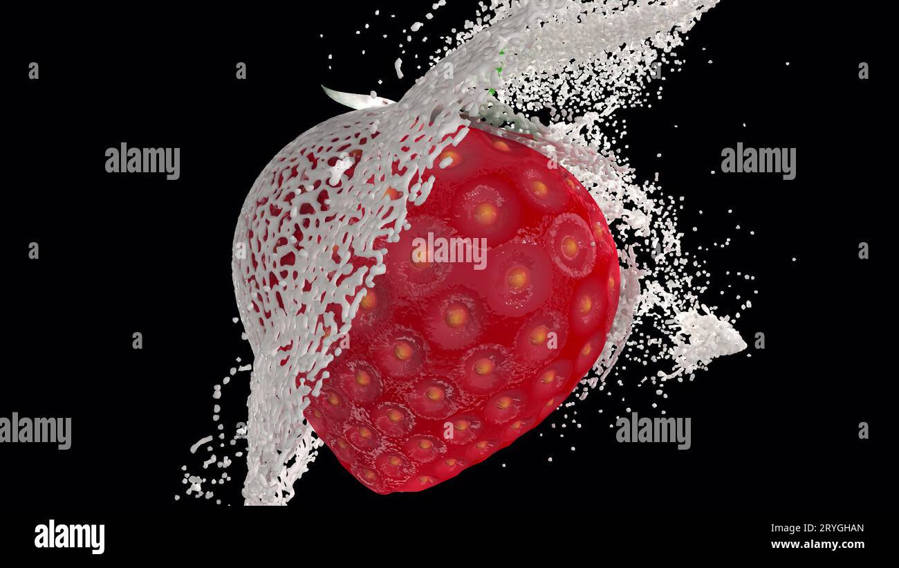 Strawberry drop milk on transparent back intro 3d render Stock Photo ...