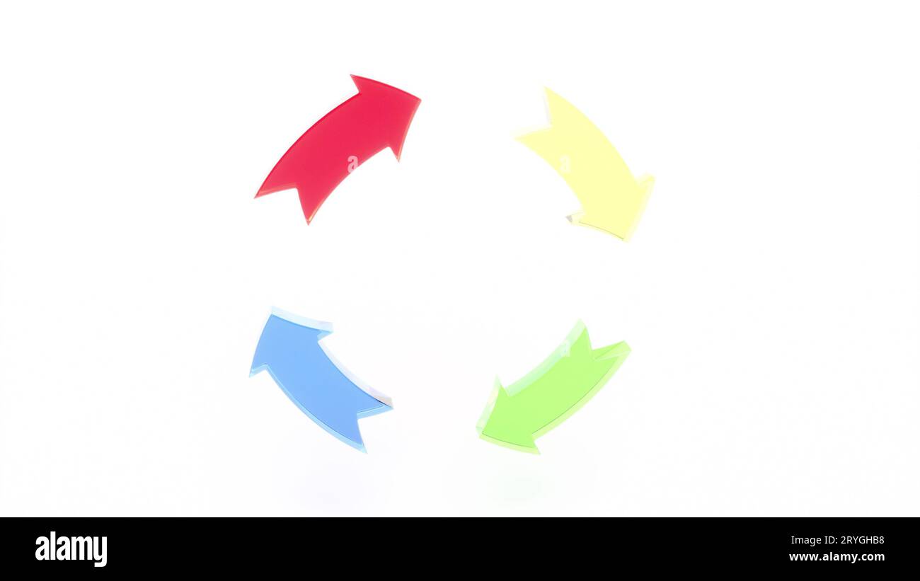 Four multi-colored arrows in a circle 3d render Stock Photo - Alamy
