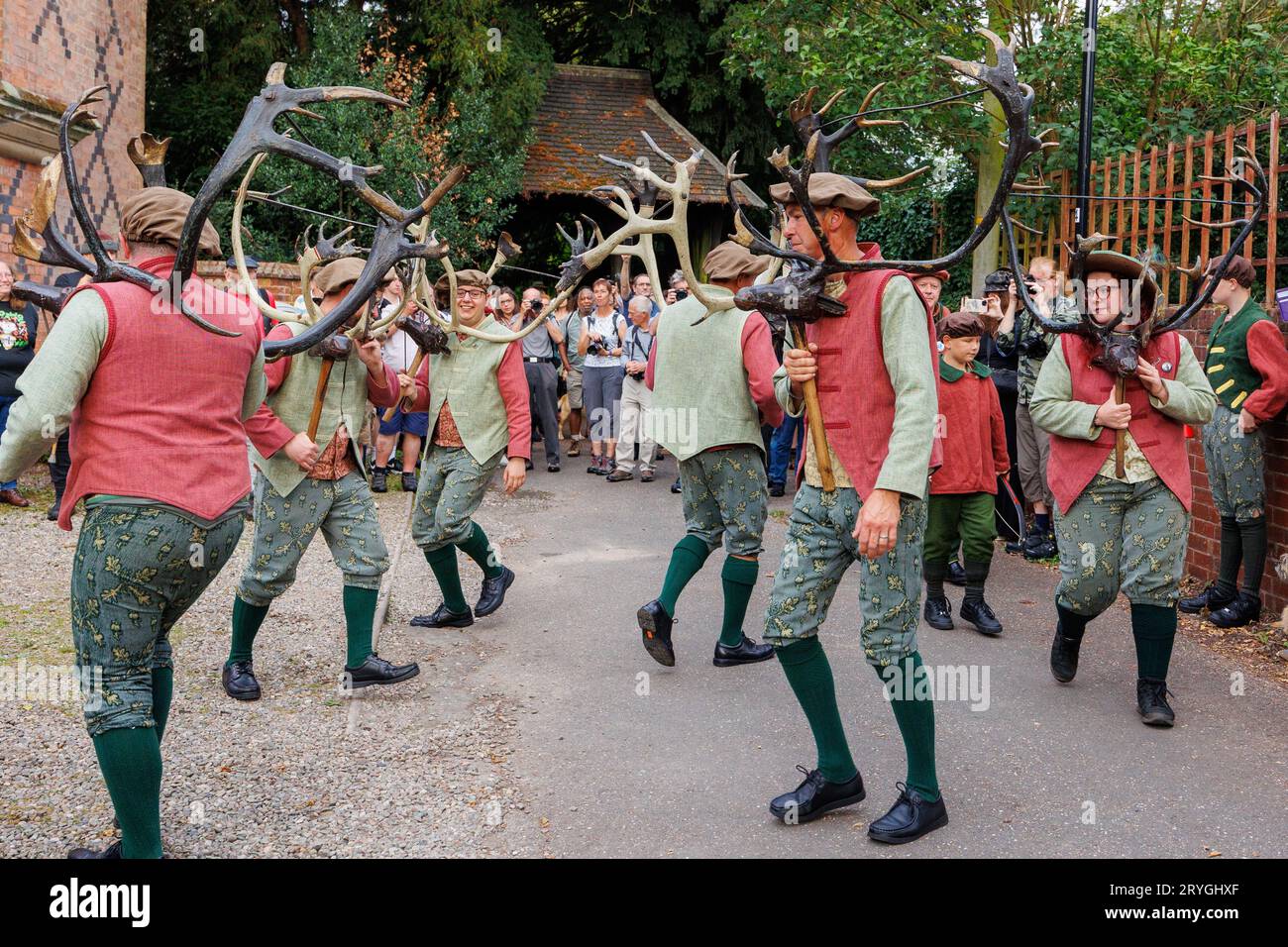 The Abbots Bromley Horn Dancers as they make their way dancing around ...