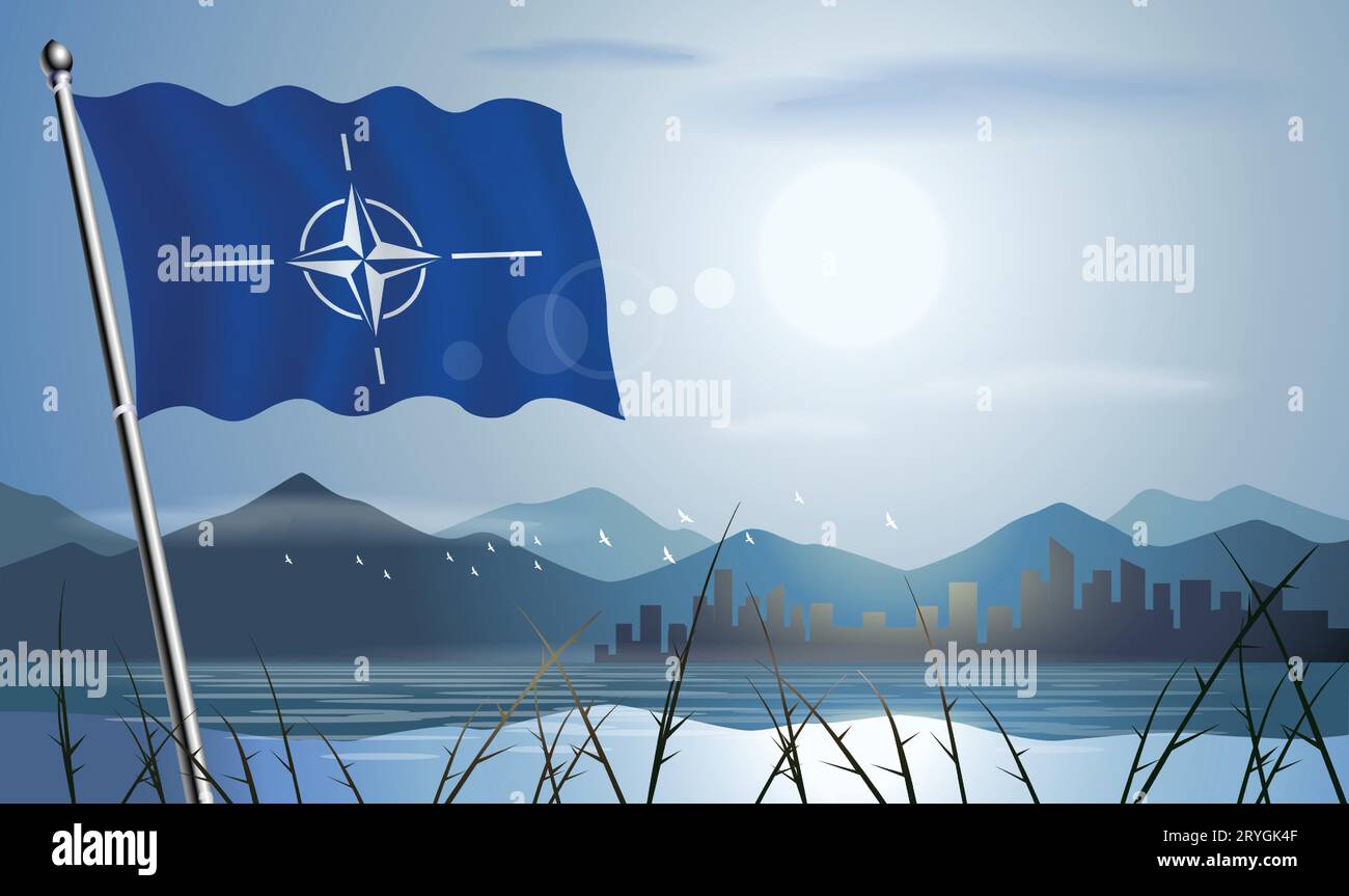 NATO flag with sun background of mountains and lakes Stock Vector Image ...
