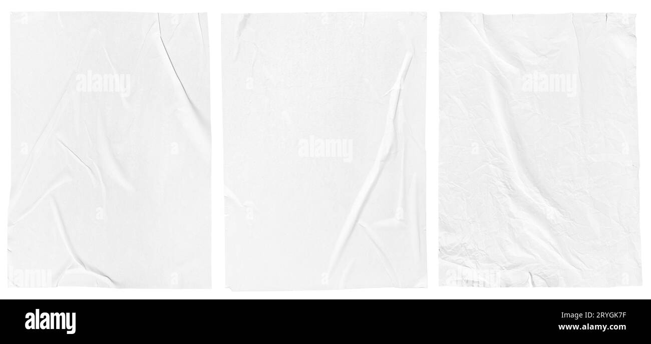 Wrinkled White paper poster template isolated on white background Stock ...