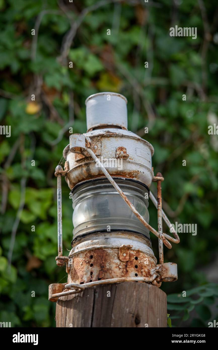 rusty old ships lantern. corroded maritime navigational light. ship's ...