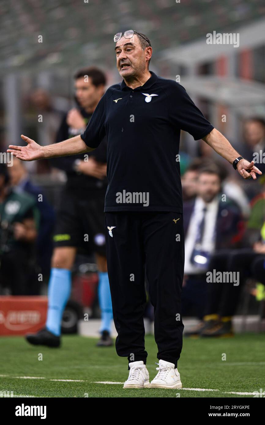 Maurizio Sarri, head coach of SS Lazio, gestures during the Serie A ...